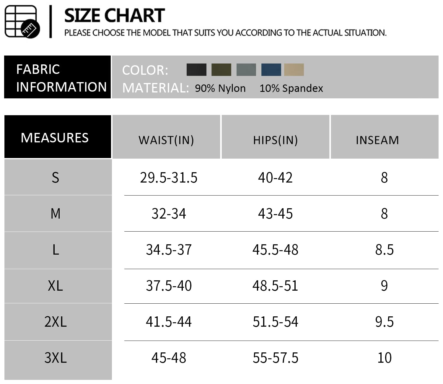 Men's Water Resistant Hiking Cargo Casual Shorts Quick Dry Lightweight with Zipper Pockets Fishing Golf Camping Black L