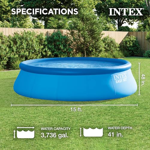 Intex 28167EH Easy Set Inflatable Swimming Pool Set: 15ft x 48in β Includes 1000 GPH Cartridge Filter Pump β Removable Ladder β Pool Cover β Ground Cloth