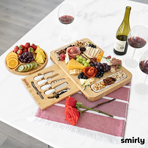 SMIRLY Charcuterie Boards & Accessories, Large Charcuterie Board Set, Bamboo Cheese Board Set, House Warming Gifts New Home (1 Drawer)