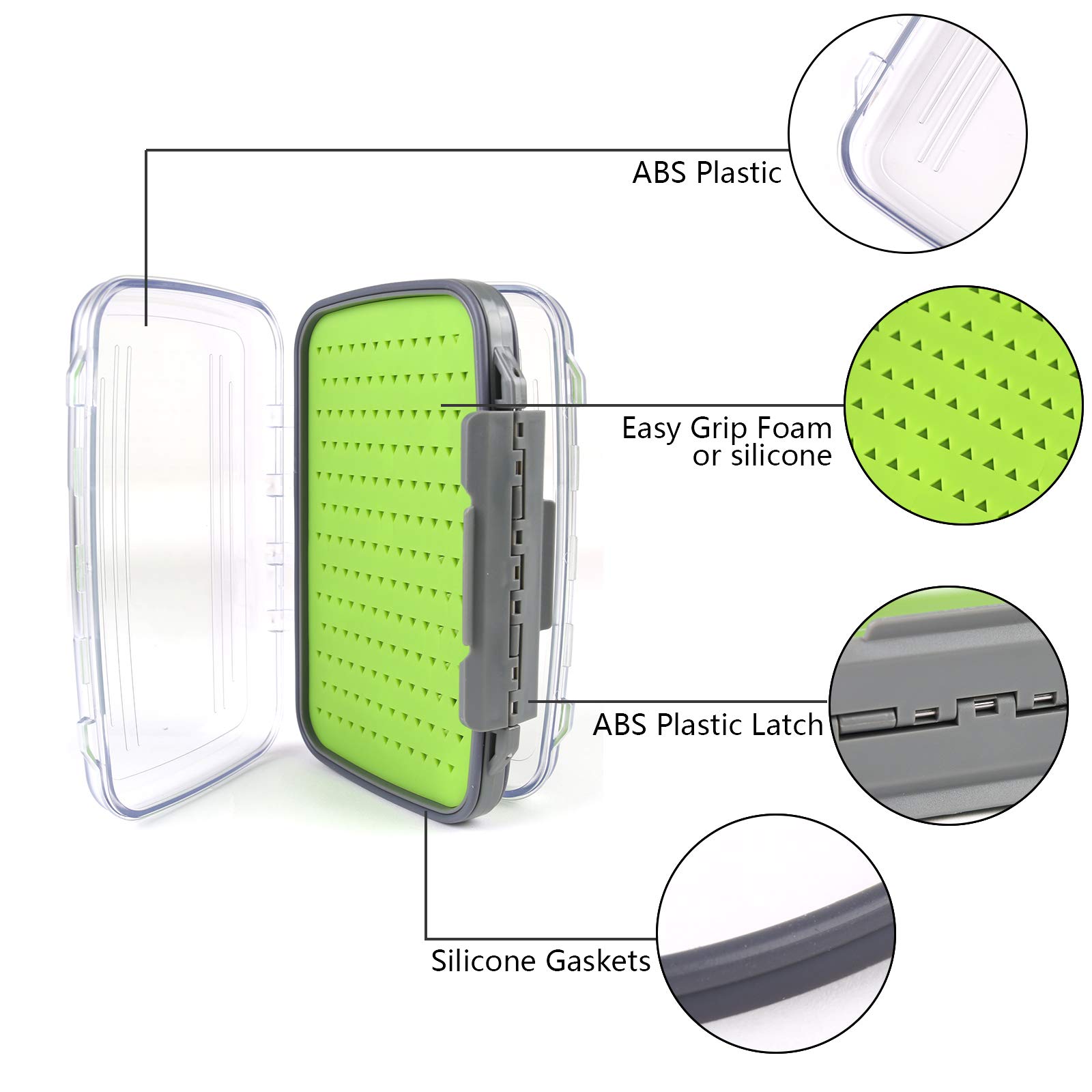 Maxcatch Fly Box Double Sided Waterproof Fly Fishing Boxes For Flies Jig Fly Storage Box with Easy Grip Foam (Silicone Insert, X-Large-7.3''x 4.6''x 1.5'')
