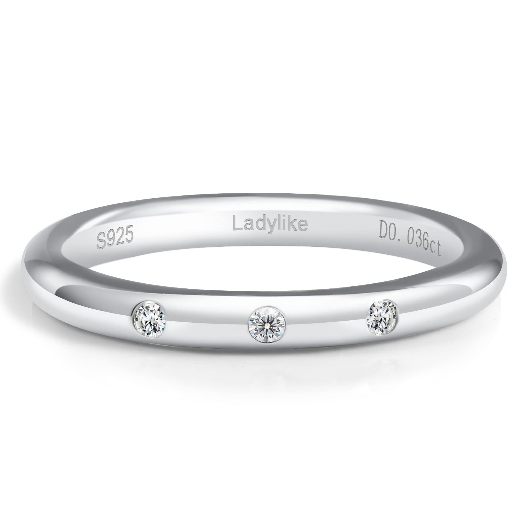 Ladylike Moissanite Wedding Bands Inlay Set 3 Stone Womens Band Rings Engagement Ring for Women 18K Gold Plated Silver Lab Created Diamond Rings with D Color VVS1 Moissanite Gemstone, Size 6.5