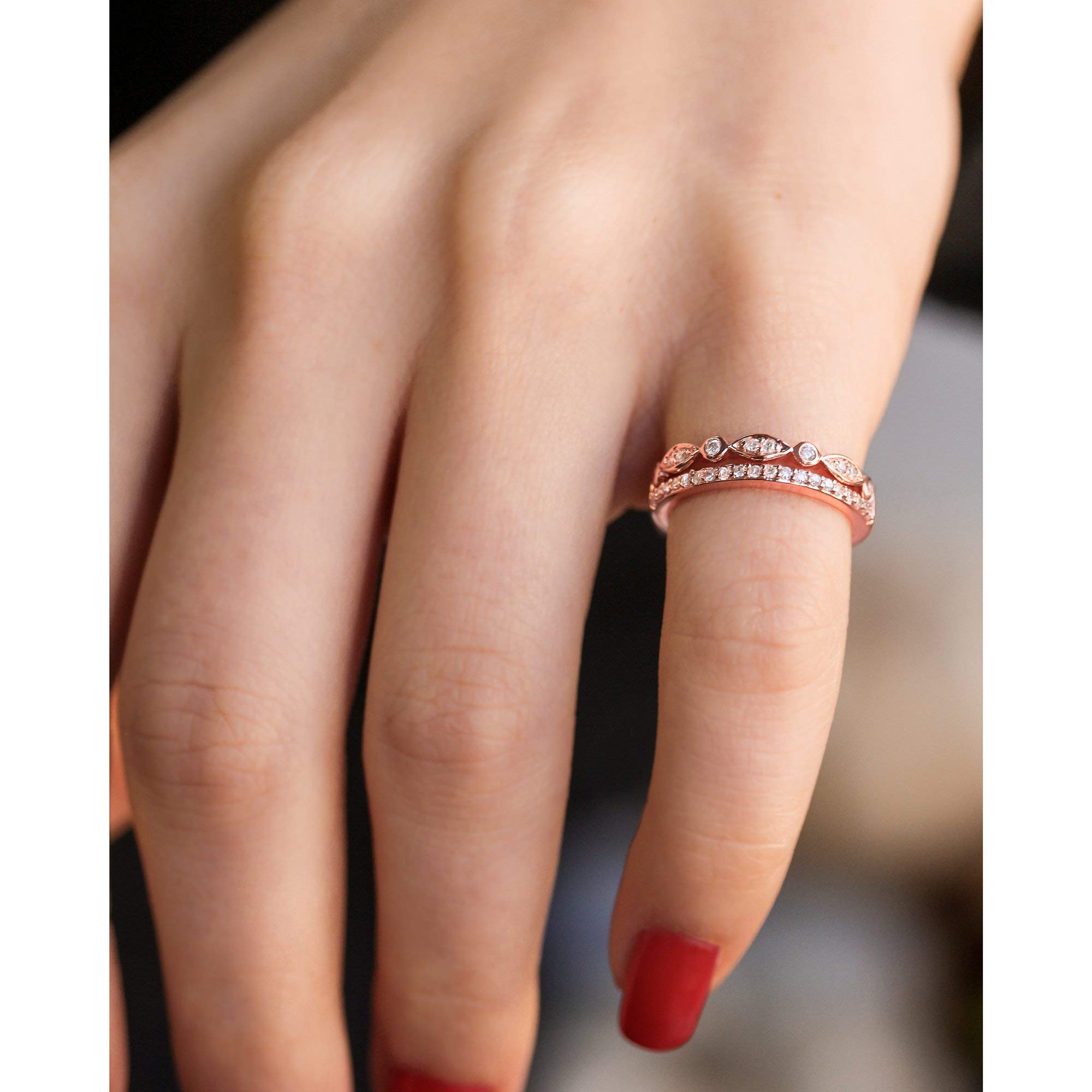 Kobelli 1/4 Carat TDW Mixed Set Double Row Diamond Band 10k Rose Gold, 8.5