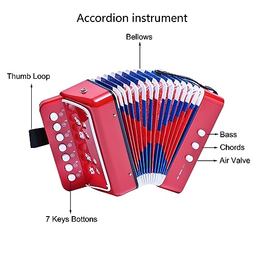 Mini Accordion 10 keys Button Kids Accordian,Musical Instrument,Accordions for Beginners (Red)