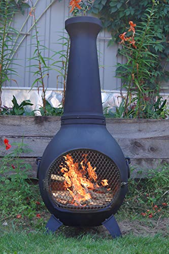 The Blue Rooster Prairie Chiminea Outdoor Fireplace - Wood Burning Cast Aluminum Deck or Patio Firepit
