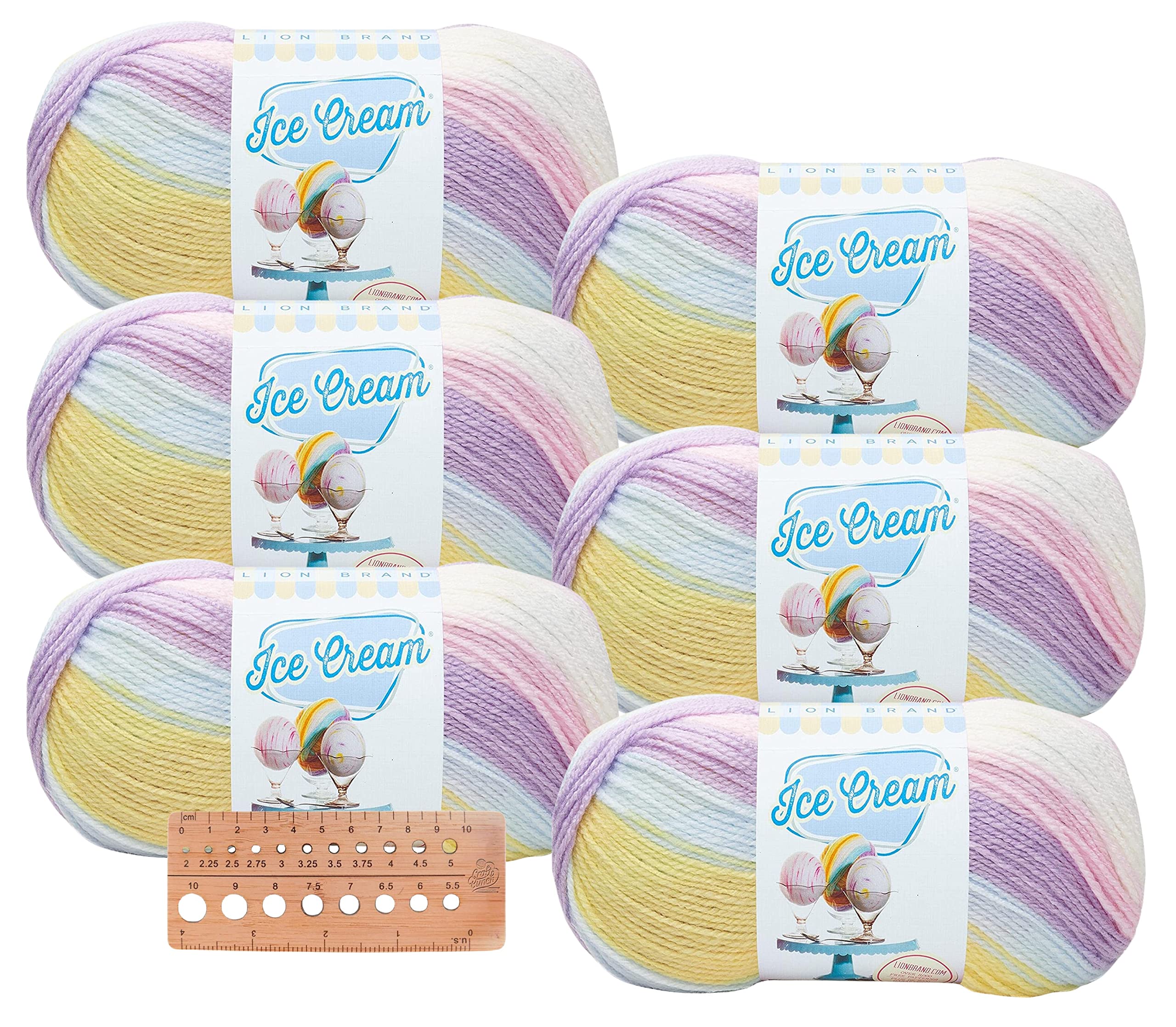 Lion Brand Ice Cream Yarn - 6 Pack with Patterns (Cotton Candy)