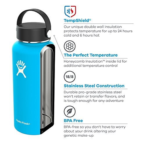 Hydro Flask Water Bottle - Stainless Steel & Vacuum Insulated - Wide Mouth with Leak Proof Flex Cap - 40 oz, Pacific