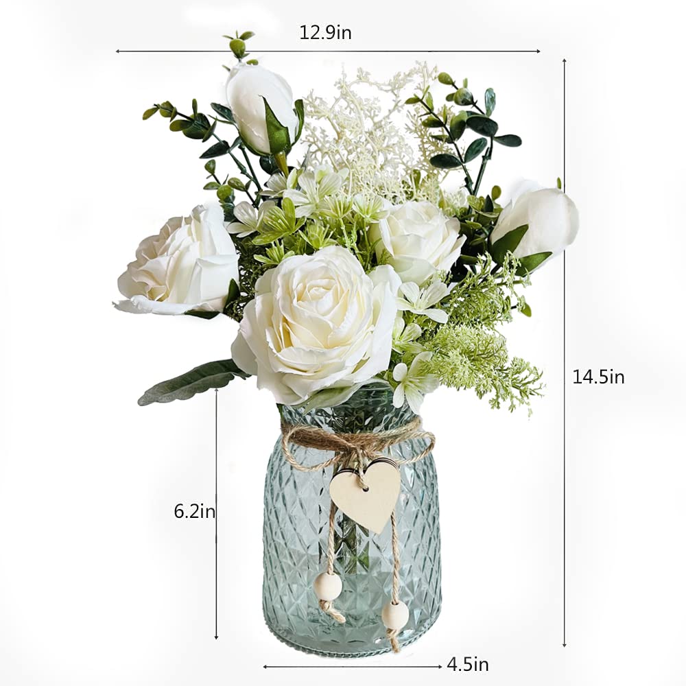 LADADA Fake Flowers with Vase, Silk Roses Artificial Flowers in Vase, Suitable for Wedding, Party, Home Decor.(Ivory)