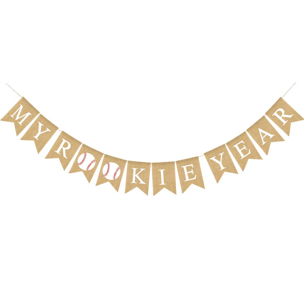 Jute Burlap My Rookie Year Banner Baseball Theme Boy 1st birthday Party Garland Decoration