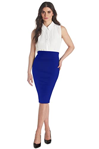 Womens Premium Nylon Ponte Stretch Office Pencil Skirt Made Below Knee KSK45002 1073T Royal L
