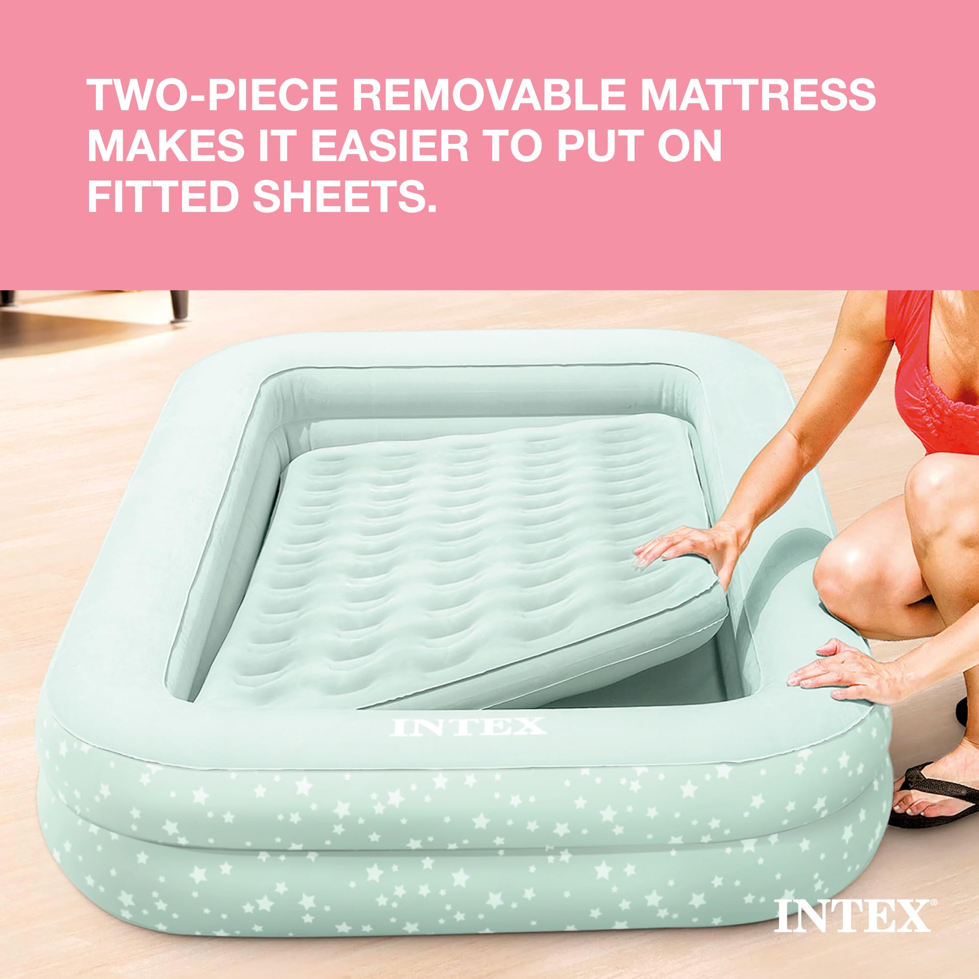 Intex 66810EP Inflatable Kidz Travel Bed Set: Includes Hand Pump and Carry Bag β Removable Mattress β Quick Inflation β Indoor Use β 28" x 52 x 4