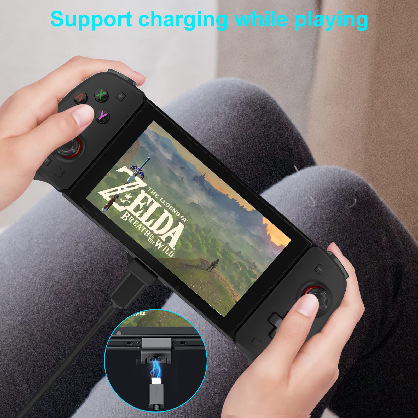 Nintendo Switch Controller for Handheld Mode, Hand Grip for Switch/Switch OLED with Turbo Button,6-Axis Gyro,Dual Motor Vibration, Back Button Mapping,PD Fast Charge