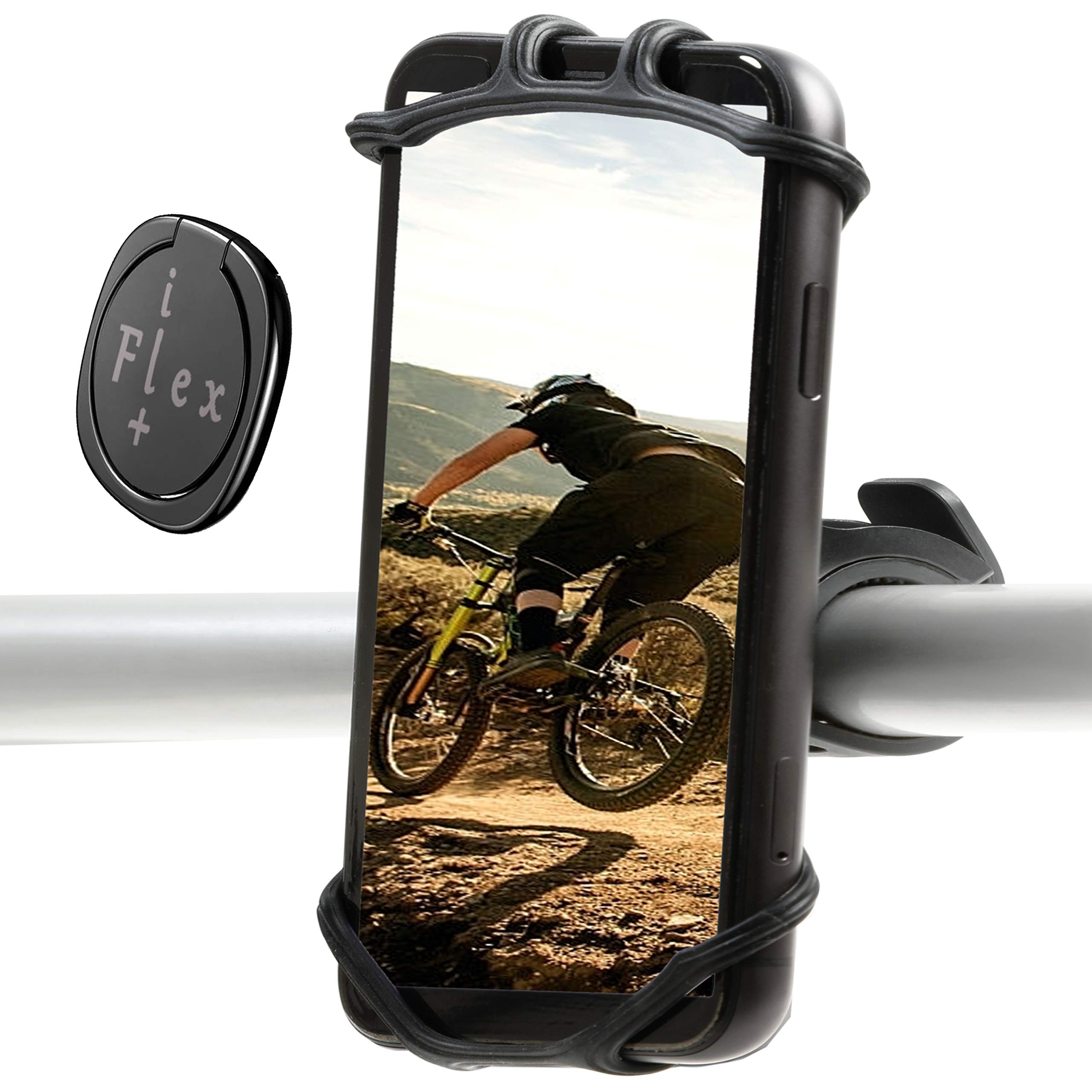 iFlexplus Bike Phone Holder for iPhone 12 Pro/12 mini/12/11 Pro Max/XR/8, Samsung S20/S10, Adjustable Universal Silicone Phone Mount for Bicycle/Stroller/Handlebar Accessories (1 Pack)