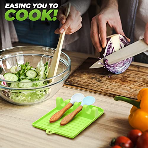 Look2Like Kitchen Spoon Rest - Cooking Utensil Rest for Countertop - Multifunction Heat Resistant Spatula Utensils Ladle Spoons Pot Lid Holder with Drip Pad - Stove Rack Resting Gadgets β Green