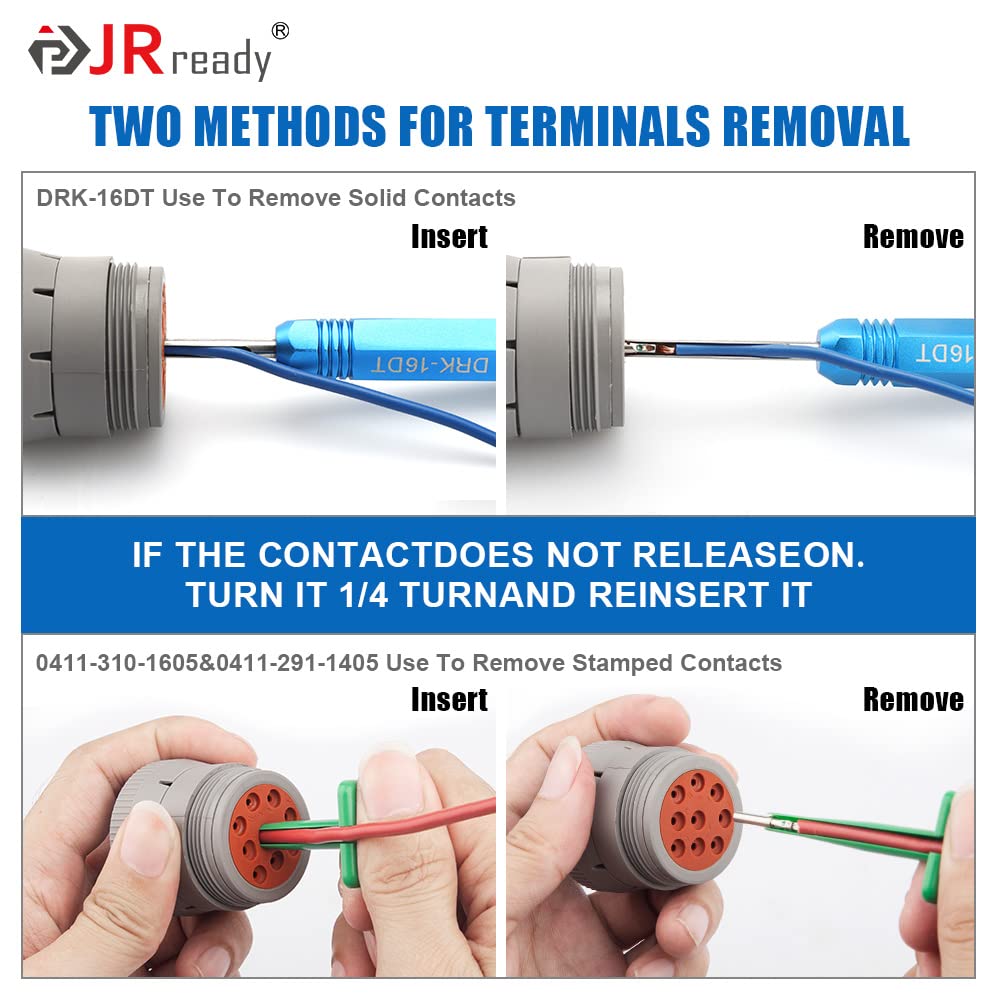JRready ST5236 Deutsch Pin Extractor Tool for 16#12#20# Solid/Stamped Contacts 10-22 AWG, Terminal Removal Tool Kit with Steel DRK-RT1 for Deutsch DT,DTM,DTP Series Connector 13PCS