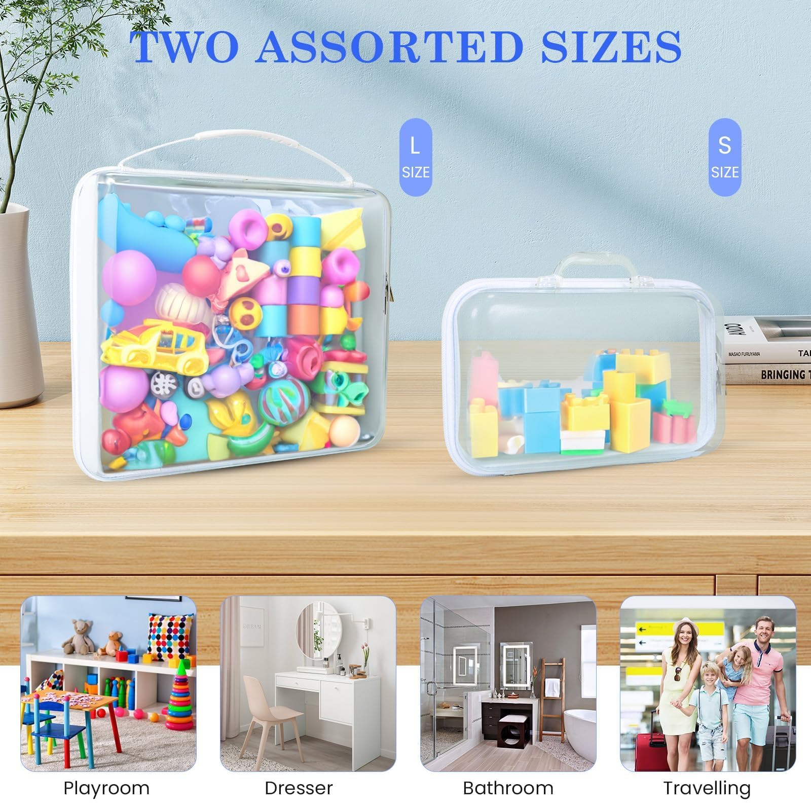 Zippered Hard Pouch, Clear Hard Shell Zipper Case, Clear Plastic Pouches Travel Bags for Kids, Storage for Building Blocks, Puzzles, Cosmetics, Small Items, Stationery Accessories, 4Pack