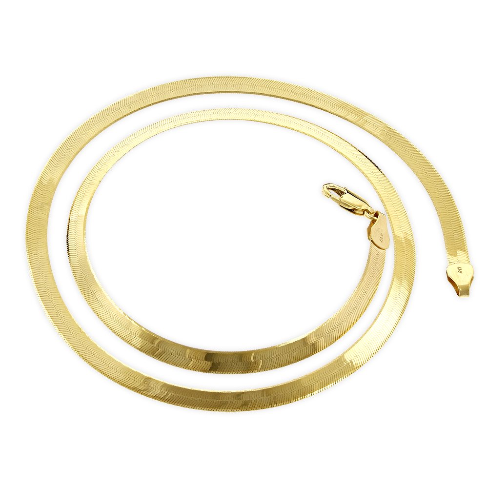 IcedTime Solid 14K Yellow Gold Herringbone Chain 3mm Wide Necklace 18 inches Long with Lobster Clasp