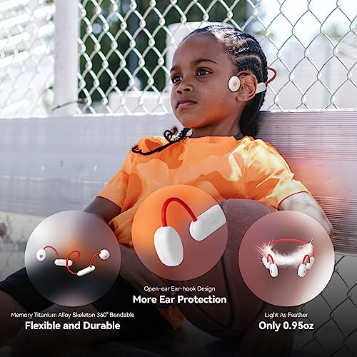 WGP Kids Headphones, Bluetooth 5.3 Wireless Air Conduction Open Ear Headphones with Microphone, IPX4 Waterproof, 12H Playtime Headset for iPad Tablet Home School (Red)