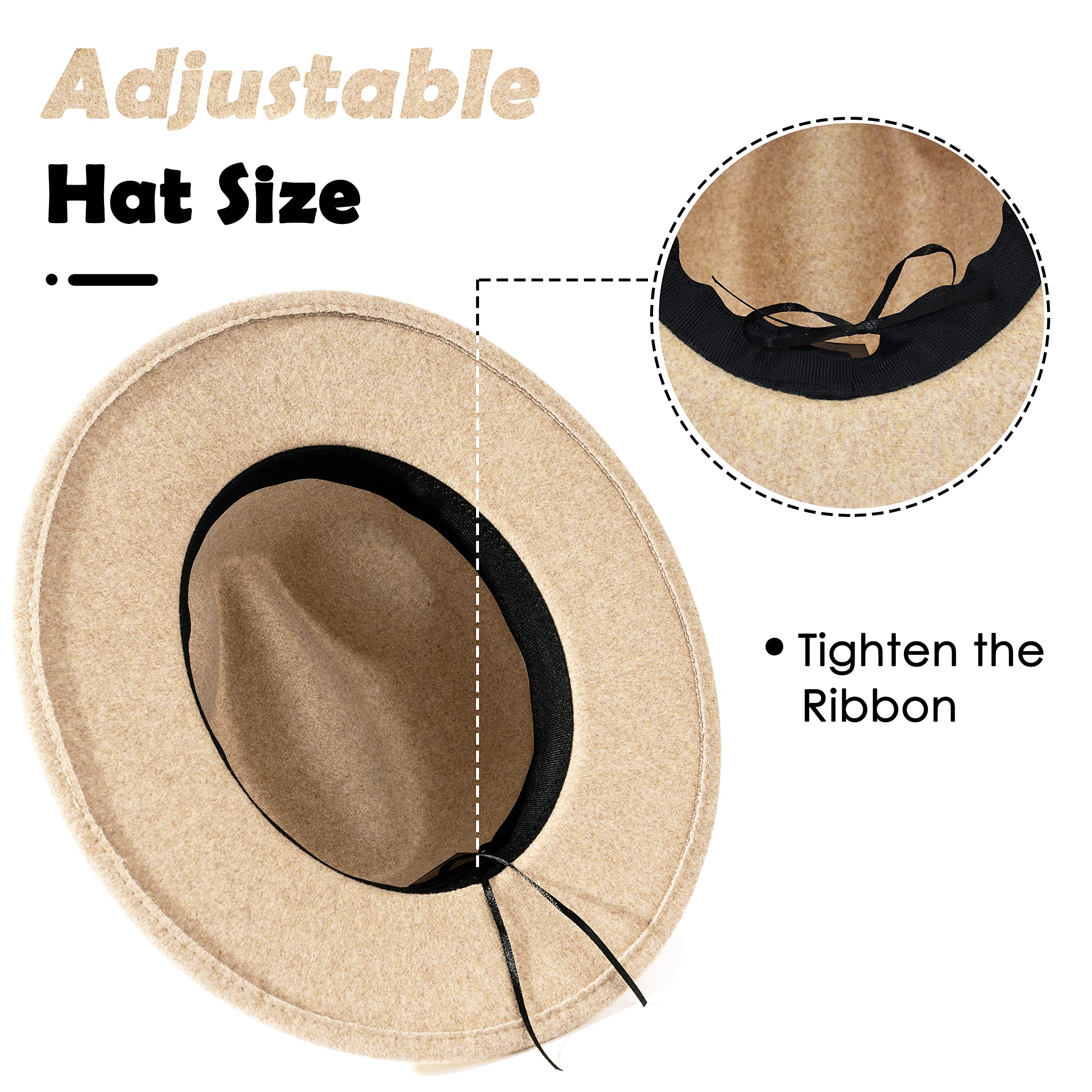 Lisianthus Women Wool Wide Brim Belt Buckle Fedora Hat A Brown Belt A-Oatmeal