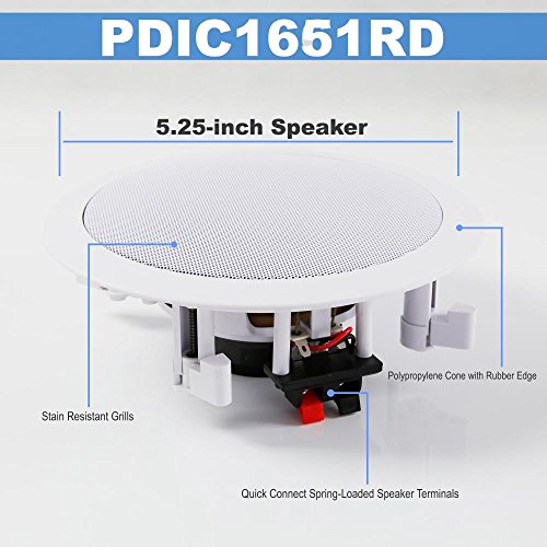 Pyle Pair 5.25” Flush Mount in-Wall in-Ceiling 2-Way Home Speaker System Spring Loaded Quick Connections Dual Polypropylene Cone Polymer Tweeter Stereo Sound 150 Watts (PDIC1651RD) White