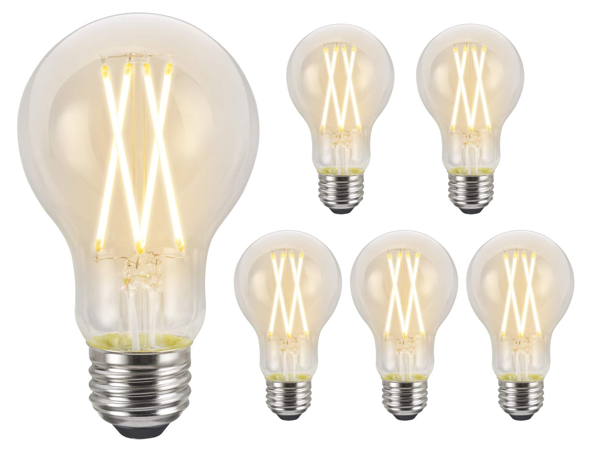 LIT-PaTH LED Edison Light, Vintage Filament Bulb, A19 9W (60W Equivalent) 800 Lumen, Dimmable, 2700K, E26 Base, 6-Pack