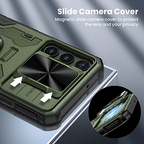 VEGO for Galaxy S23 Case, Samsung S23 Case with Slide Camera Cover Magnetic Absorption, Built-in 360°Rotate Ring Stand & Sponge Cushion with Microfiber Lining Phone Case for Samsung Galaxy S23 - Green