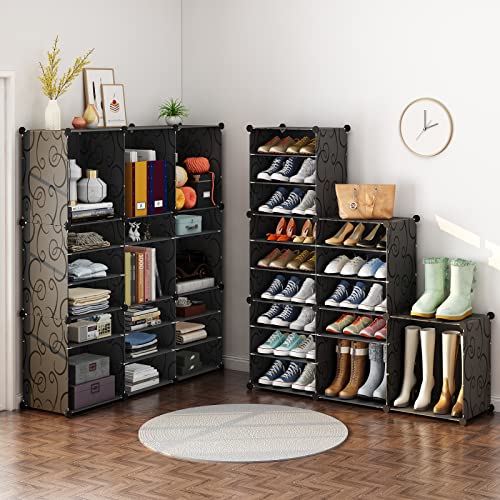 VIPZONE Shoe Rack Organizer Shoe Rack Shoe Storage Cabinet for Entryway Narrow Standing Stackable Space Saver (54 Pairs, Black)