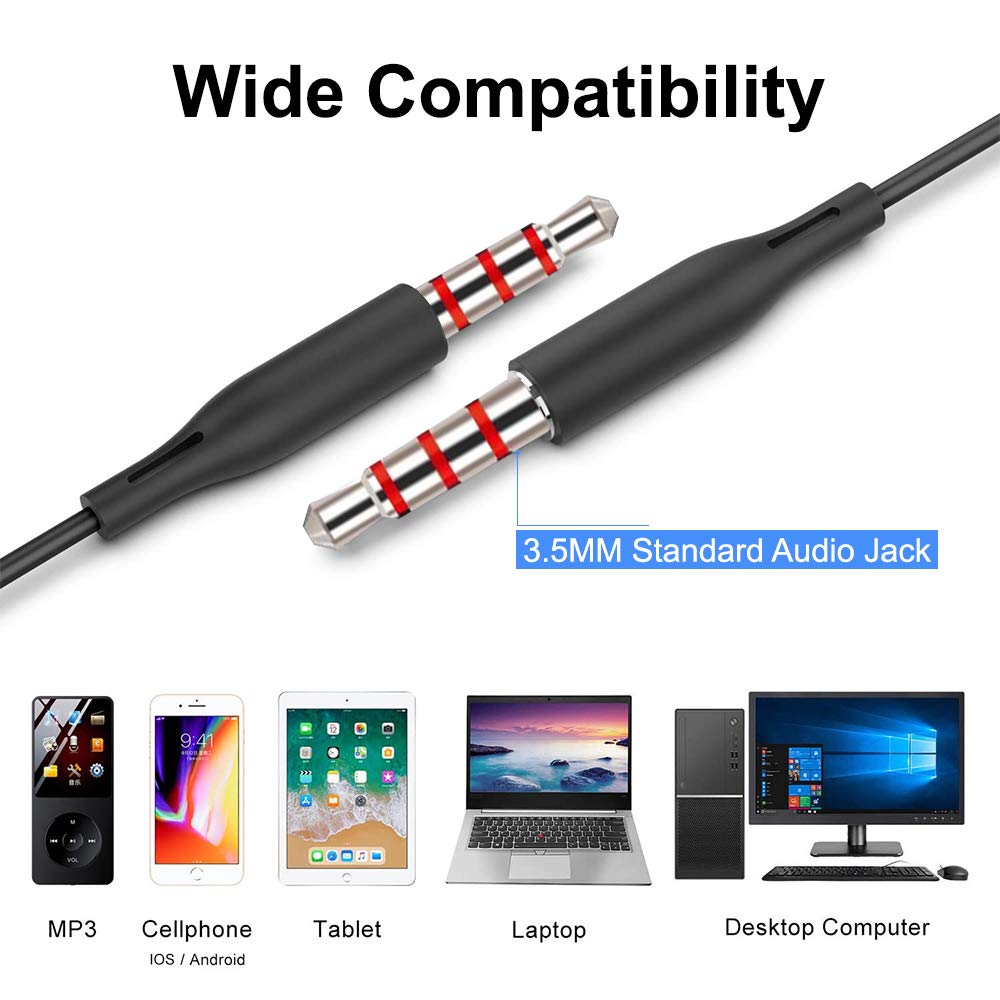 Kirababy Earphones 3 Pack in-Ear Headphones with Microphone, Wired Earbuds for iOS and Android Smartphones, Laptops, MP3, Gaming, Walkman(Black+White+Red)