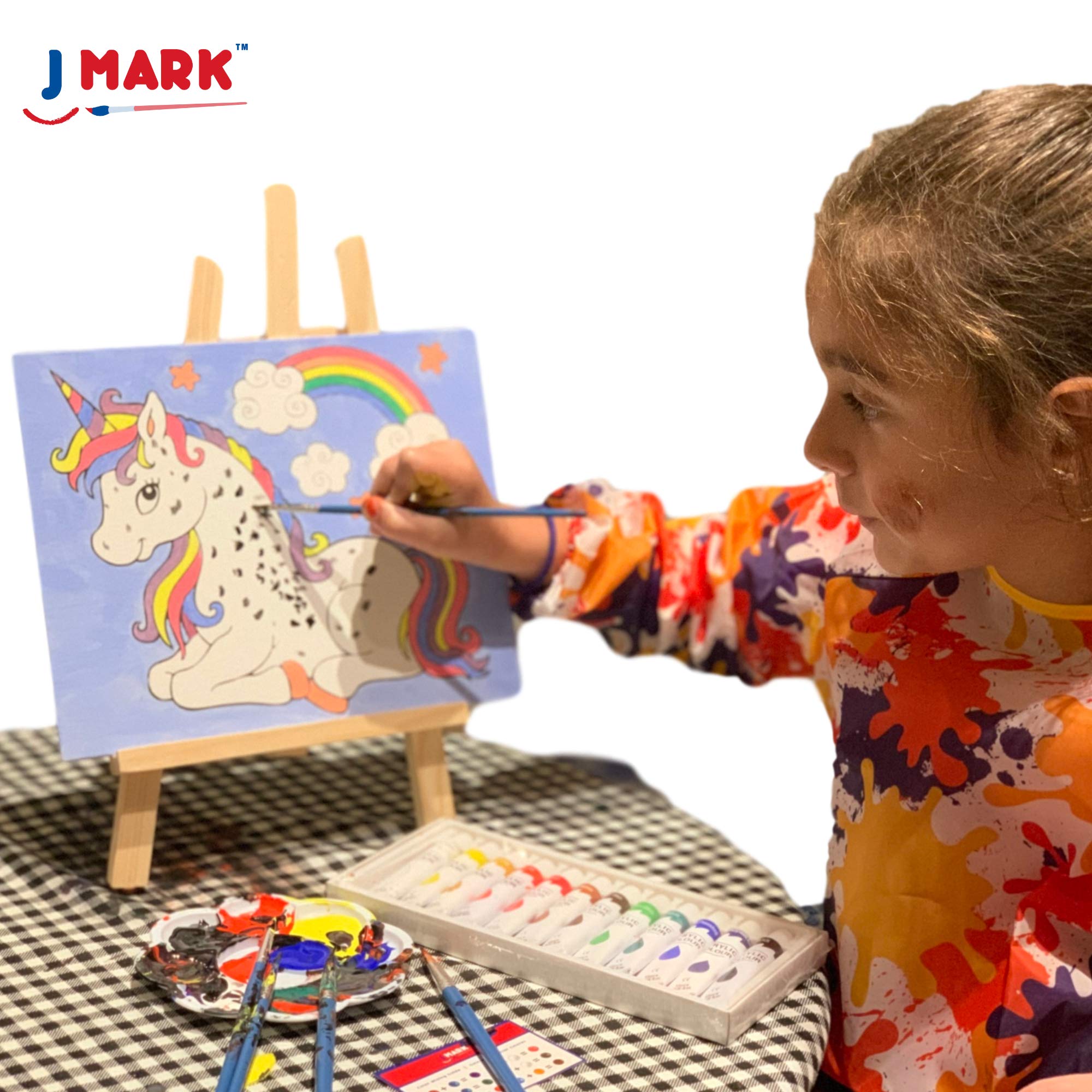 J MARK Pain Set for Kids β Acrylic Kids Painting Kit with Storage Bag, Washable Paints, Easel, Canvases, Brushes and More, Complete Kids Painting Set