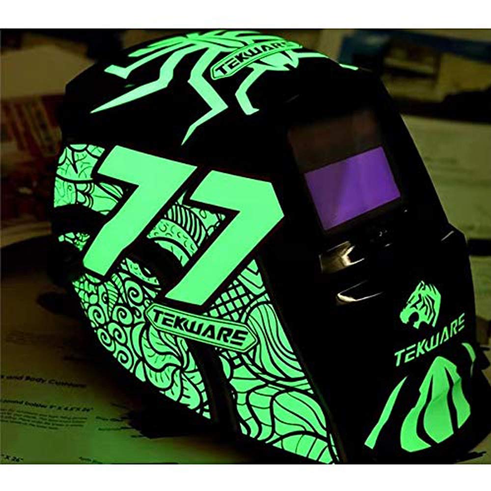 JSungo Welding Helmet Solar Powered, Luminous Auto Darkening Weld Hood with An Extra Clear Lens, Variable Shade Range 4/9-13 for TIG MIG Arc Welder Mask (Spider)