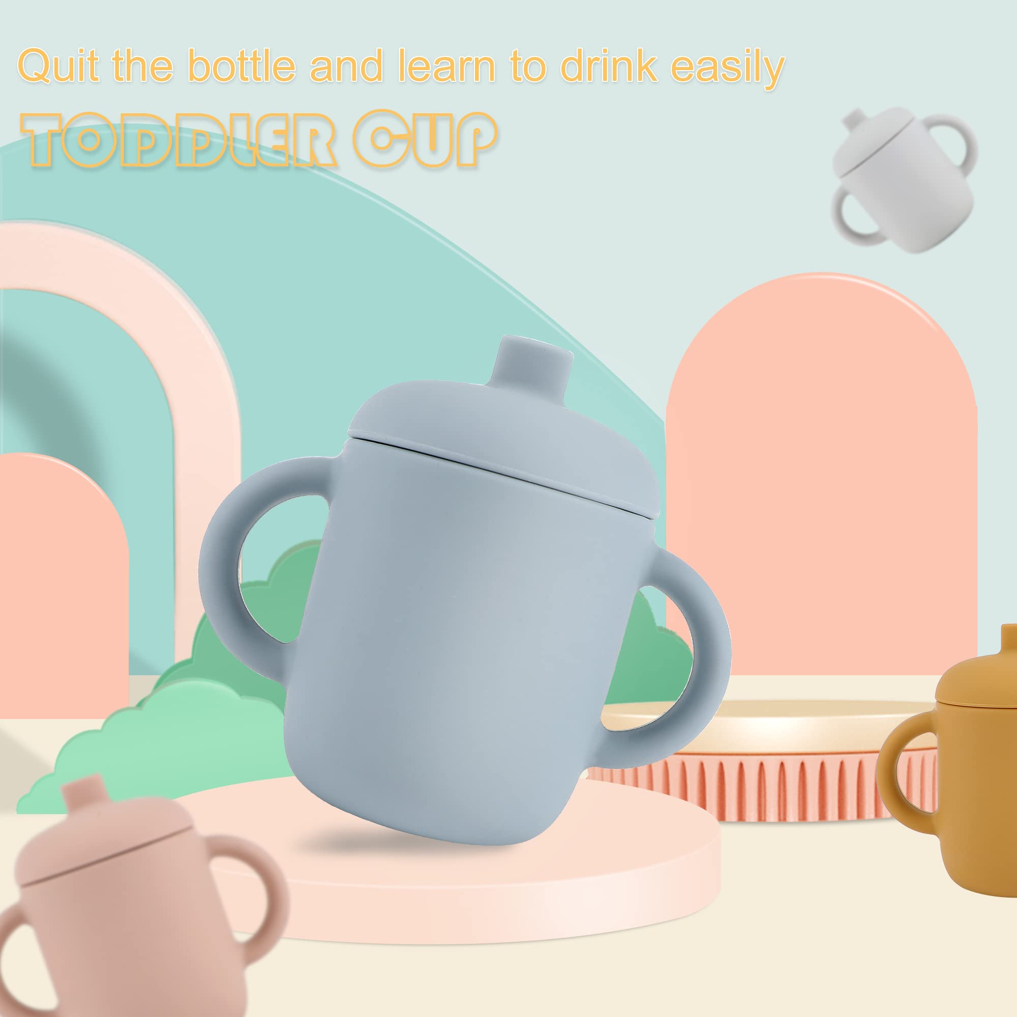 Silicone Sippy Cup,6 Months +,Easy to Clean Toddler Straw Cup for Baby,Trainer Cup BPA-Free,Safe Use for Freezer,Dishwasher and Microwave (smoke heavy blue)