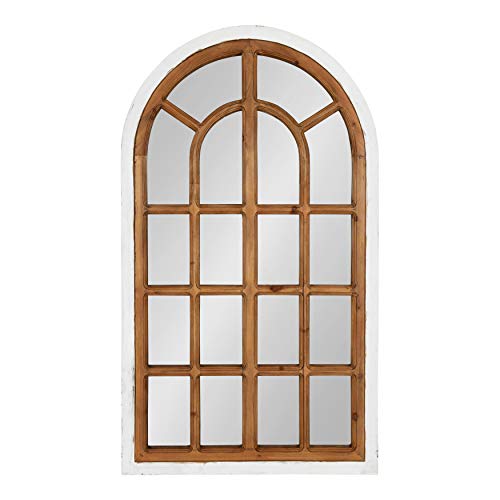 Kate and Laurel Boldmere Traditional Wood Windowpane Arch Wall Mirror, 22" x 38", White and Brown, Farmhouse Inspired Home Decor