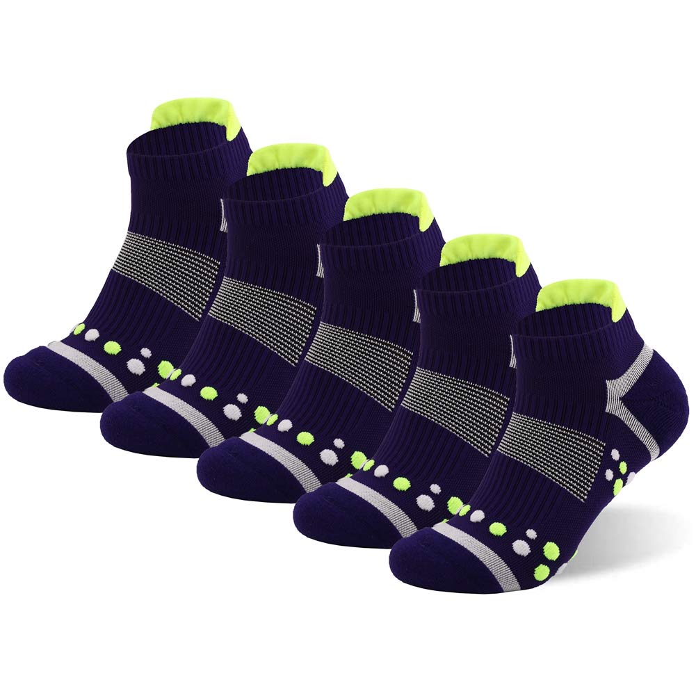 Kodal Copper Ion Infused Cushioned Ankle Tab Socks Running Compression Arch Support Athletic Low Cut Socks (Gray/Orange-5 Pairs) Small-Medium