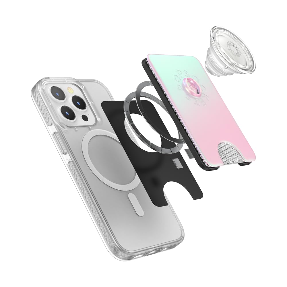 PopSockets Phone Wallet with Expanding Grip, Phone Card Holder, Wireless Charging Compatible, Wallet Compatible with MagSafeĀ® - Mermaid Pink