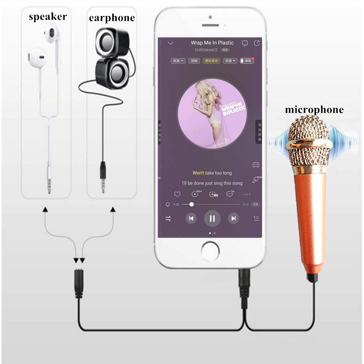 KYMY Mini microphone mini Portable Vocal/Instrument Microphone Mini Karaoke Microphone for Mobile phone laptop Notebook Apple iPhone Sumsung Android with Holder Clip (Golden)