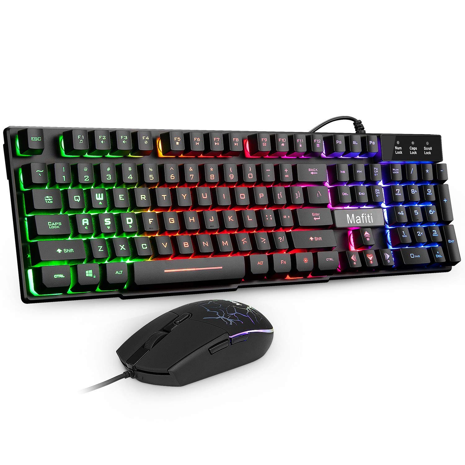 Mafiti Wired Gaming Keyboard Mouse Combo USB Backlit LED Keyboards RGB Mice Compatible with PC Laptop Desktop Computer for Business Office (Renewed)