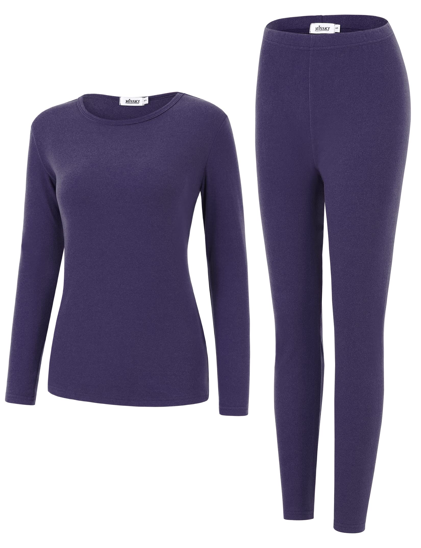 MISSKY Thermal Underwear Sets for Women Fleece Lined Long Johns Base Layer Pajamas Set Cold Weather Blue
