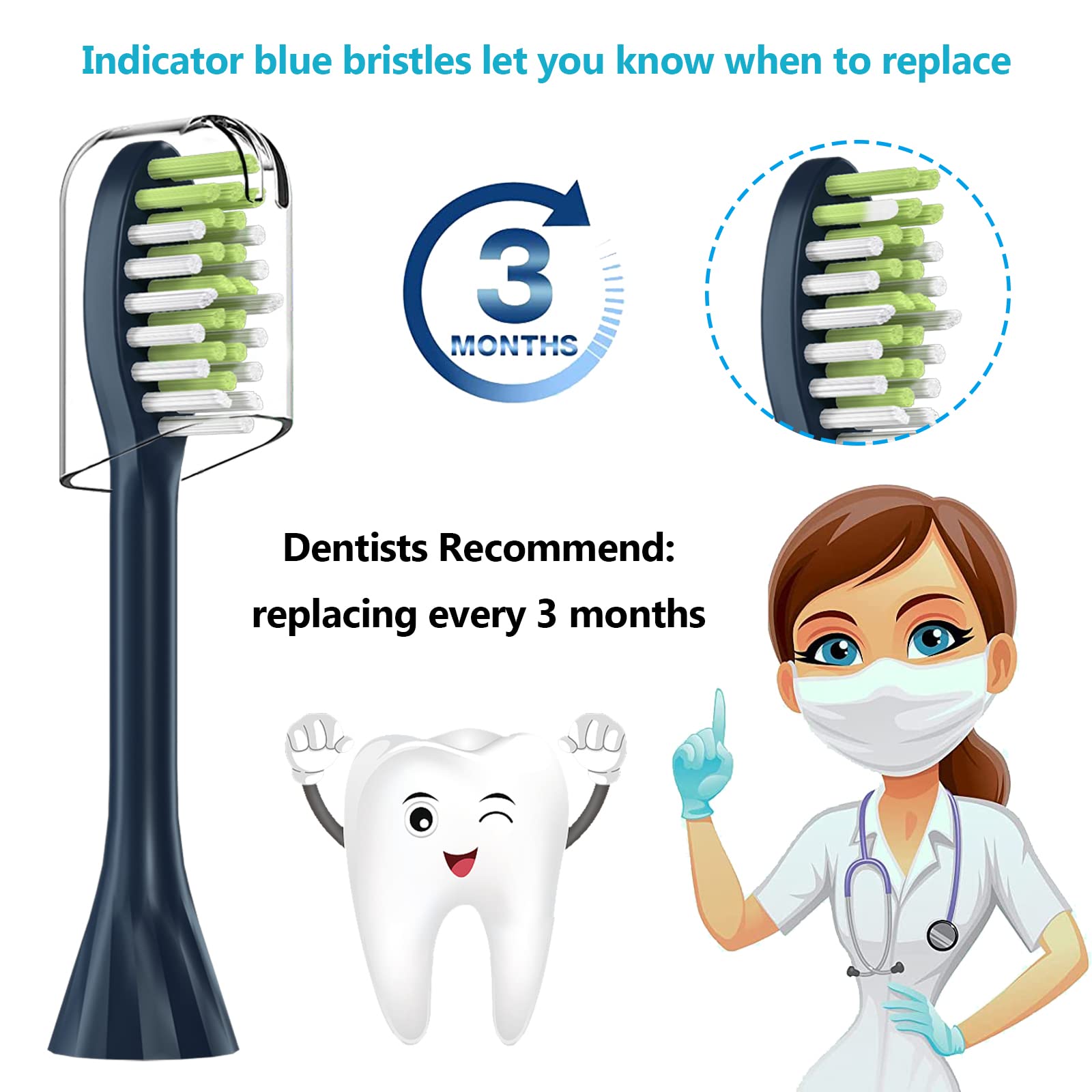 Replacement Toothbrush Heads Compatible with Philips Sonicare One,BH1022/05, 8 Pack Brush Heads (Midnight Navy Blue)
