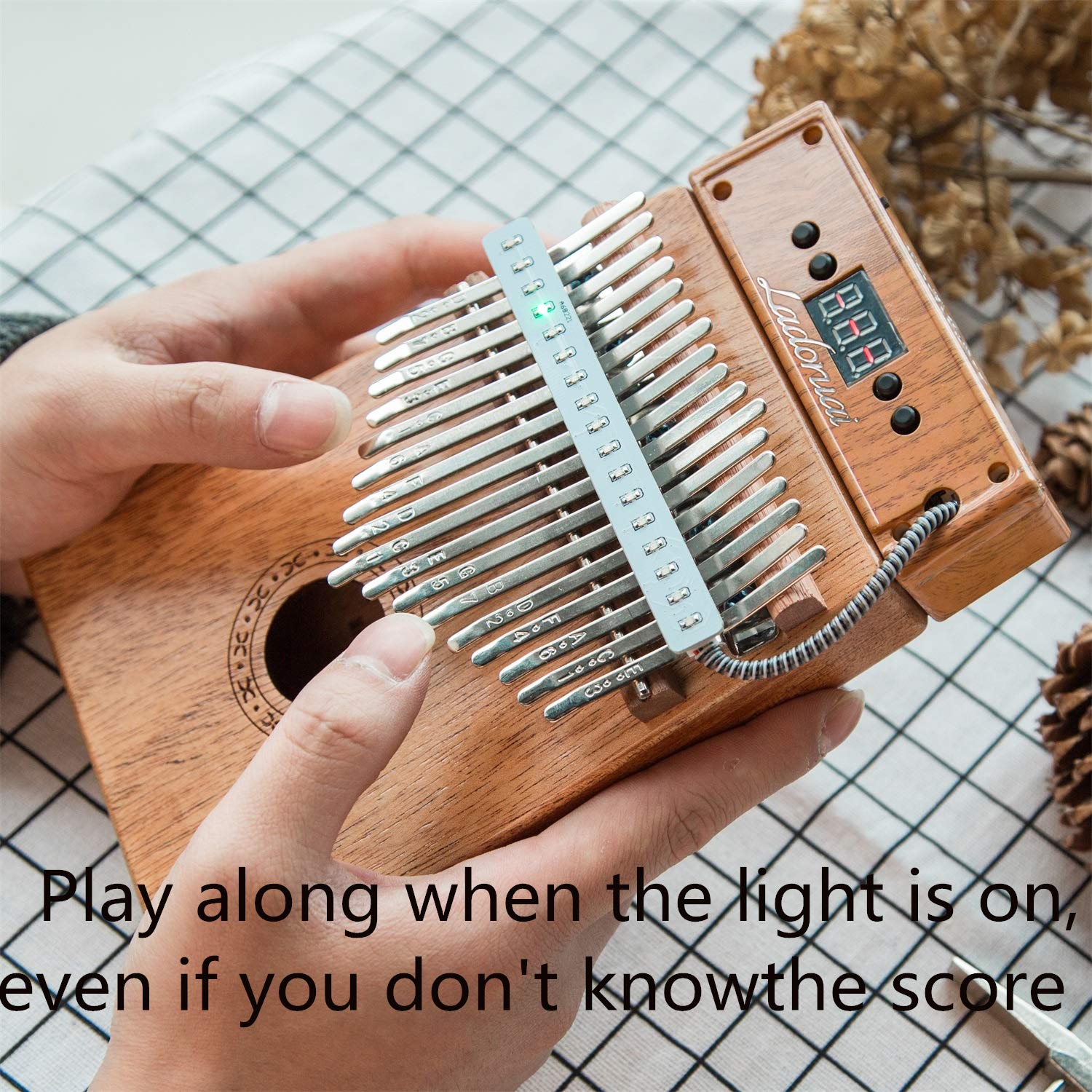 Ladoruai 17 key Kalimba, Smart Illuminated Thumb Piano, Tuning Hammer and Study Instruction(120 songs option)