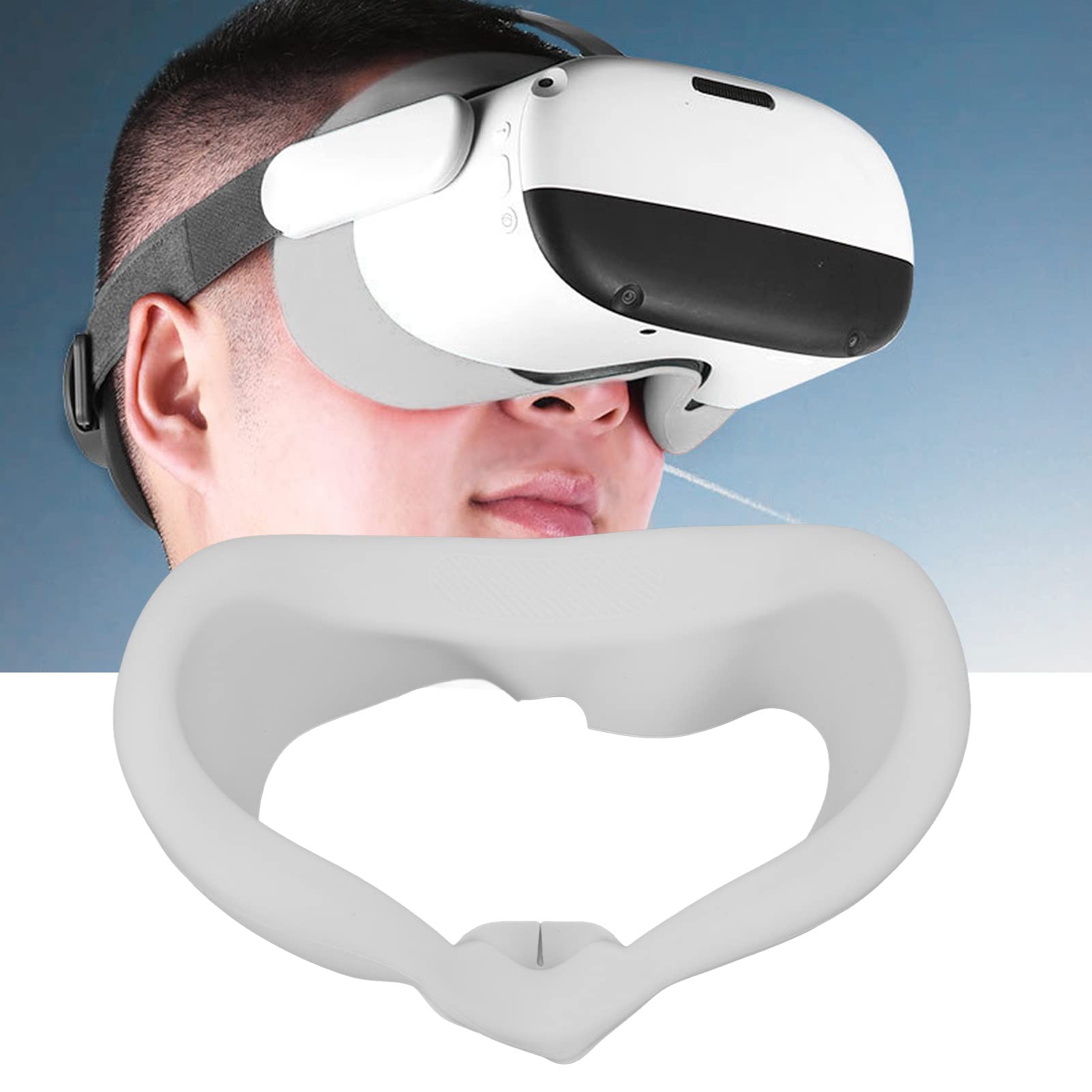 Silicone VR Face Cushion, Silicone VR Face Pad Comfortable Perfectly Fit Light Blocker Washable Sweat Proof for Gaming (White)
