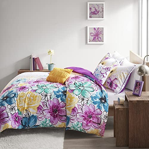 Intelligent Design Comforter Set Vibrant Floral Design, Teen Bedding for Girls Bedroom, Mathcing Sham, Decorative Pillow, Full/Queen, Olivia, Blue