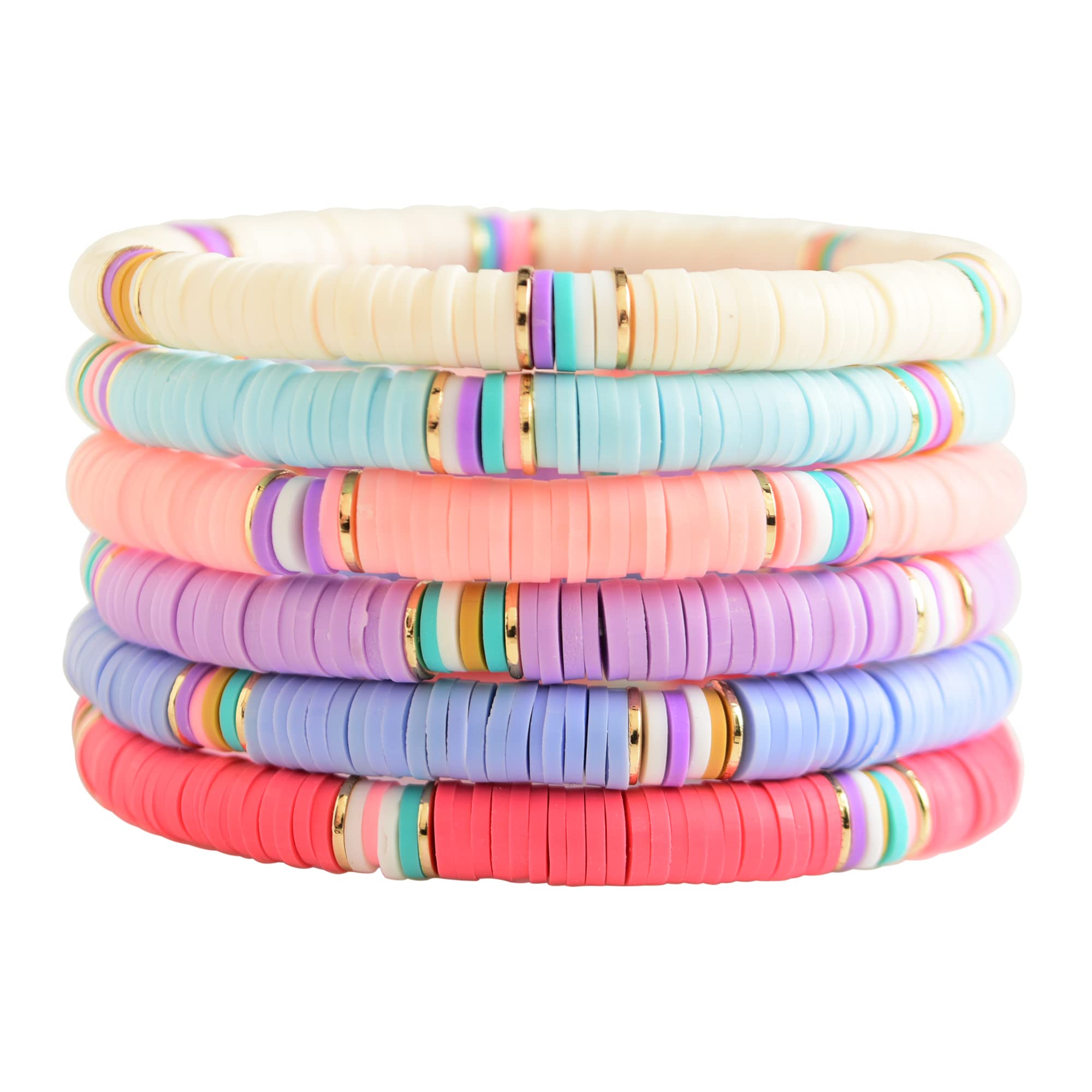 LALAPPLE Preppy Heishi Clay Bead Stretch Bracelets for Women Stackable Gold Pearl Evil Eye Beaded Bracelets Boho Summer Beach Jewelry for Women