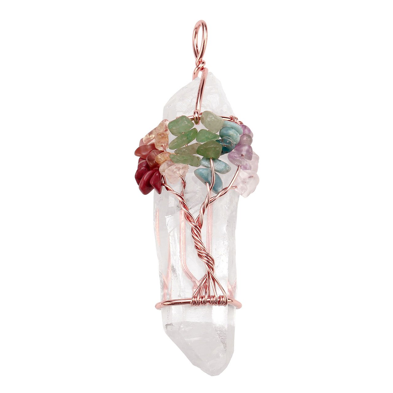 Jovivi 7 Chakra Gemstone Necklace Wire Wrapped Natural Clear Quartz & 7 Tumbled Stones Healing Crystal Point Pendant Necklace Mother's Day Gift