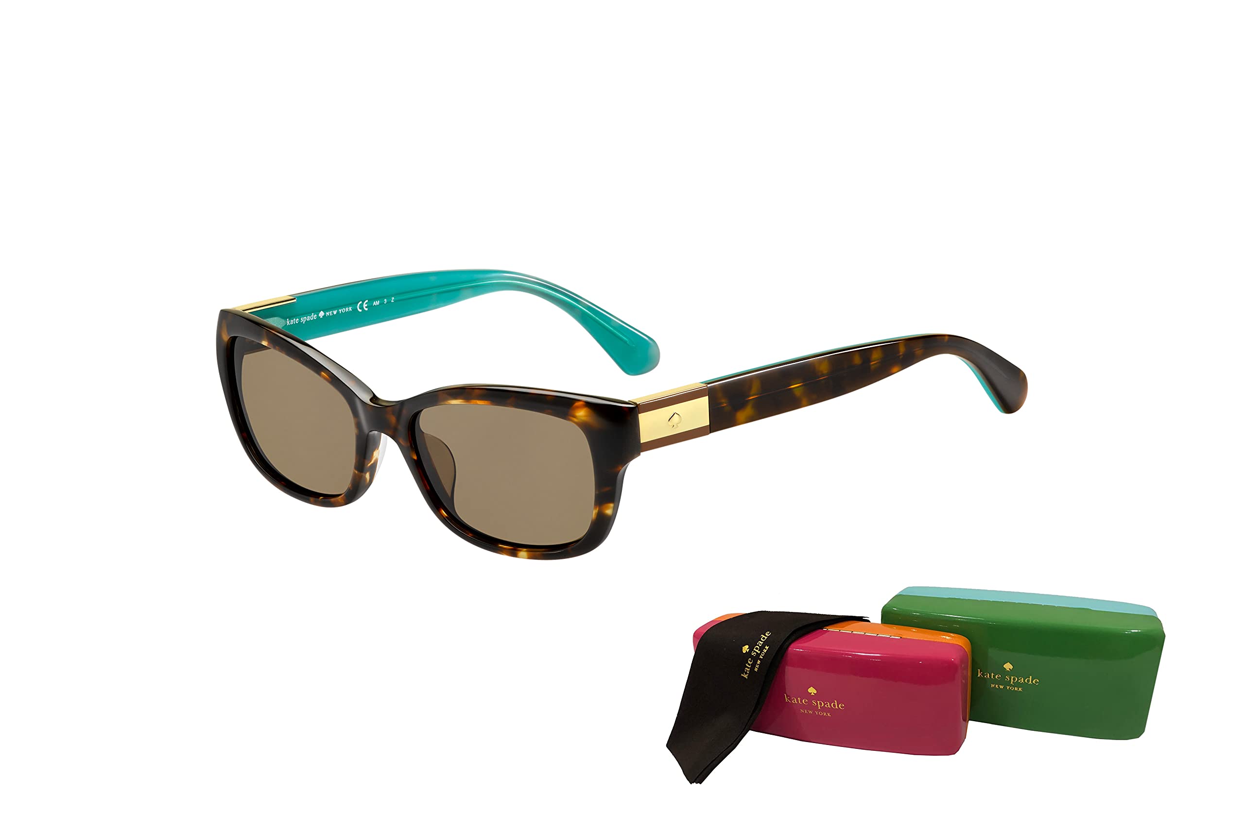 Kate Spade New York Marilee/P/S 0FZL/SP 53MM Havana Turquoise/Bronze Polarized Rectangular Sunglasses for Women + BUNDLE with Designer iWear Eyewear Kit