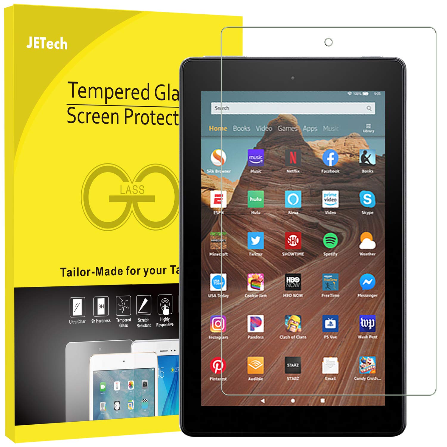 JETech Screen Protector for Amazon Fire HD 10 Tablet 10.1" (7th / 9th Generation, 2017/2019 Release) and Fire HD 10 Kids Edition, Tempered Glass Film