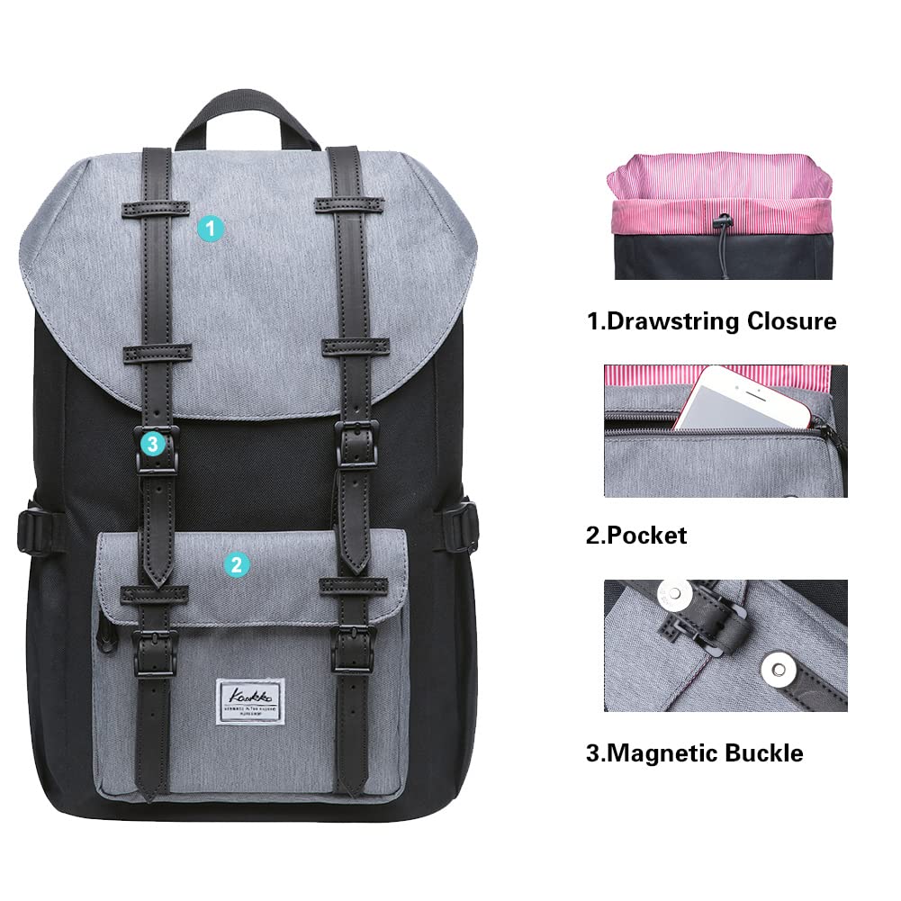 KAUKKO Laptop Outdoor Backpack, Traveling Rucksack Fits 15.6 Inch Laptop(5-7-Black Grey)