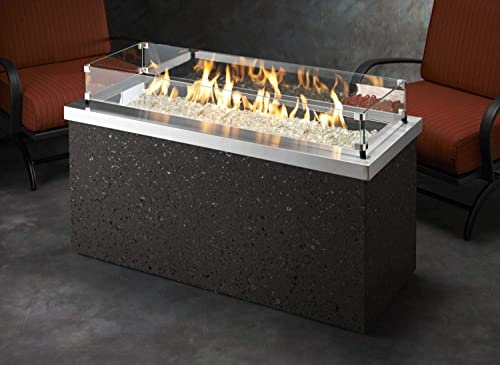 The Outdoor GreatRoom Company Glass Guard - Rectangular Glass Wind Guard for 12" by 42" Crystal Fire Burner - Sturdy Tempered Glass Panels with Aluminum Clips for Attachment - Easy to Assemble