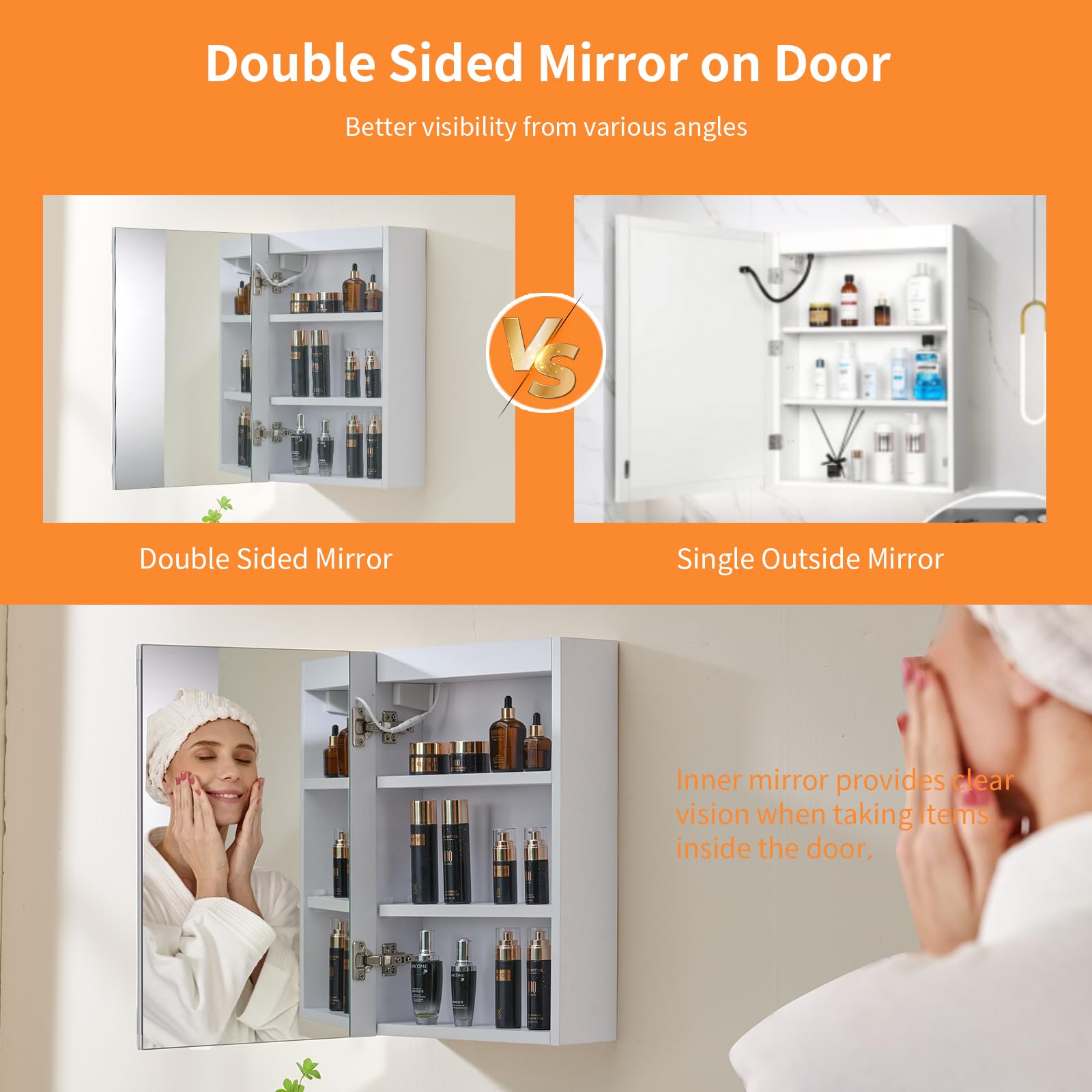 VINGLI LED Lighted Medicine Cabinet with Intelligent Mirror, Bluetooth Speaker, Weather & Temp Display, Dimmable, Anti-Fog, Built-in Outlet & USB, 3-Door Bathroom Mirror Cabinet,48 Inch