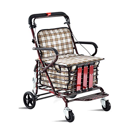 Rollator Walker Shopping Trolley Elderly Shopping Cart, Walker, Casual with Seat, Three Step Adjustable Folding Walker, Four Wheels High Capacit,Supports 220 lbs