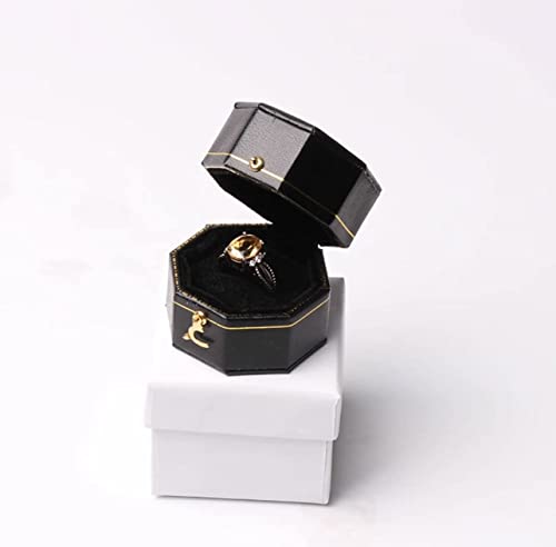 Vintage Jewelry Ring Box Antique European Style for Gift Engagement Wedding Proposal Travel PU Leather Classic Love