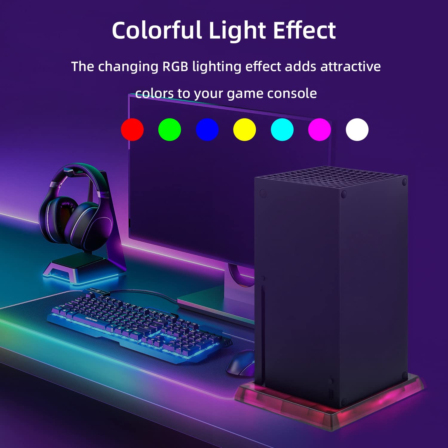 Mcbazel LED Lights Stand for Xbox Series X/S Console, Music Sync Multi-Colour Vertical Console Stand Base with IR Remote/APP/USB Control for Xbox Series X/S Game Console - Black